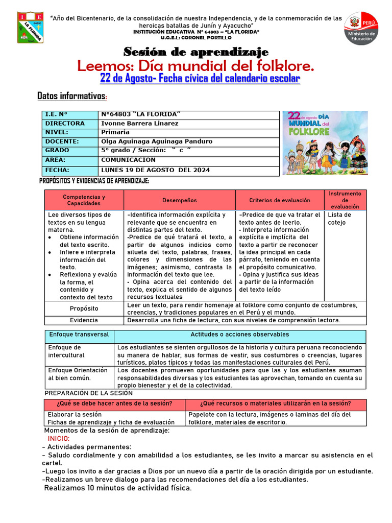 Sesión de Comunicación-Dia Del Folklore | PDF