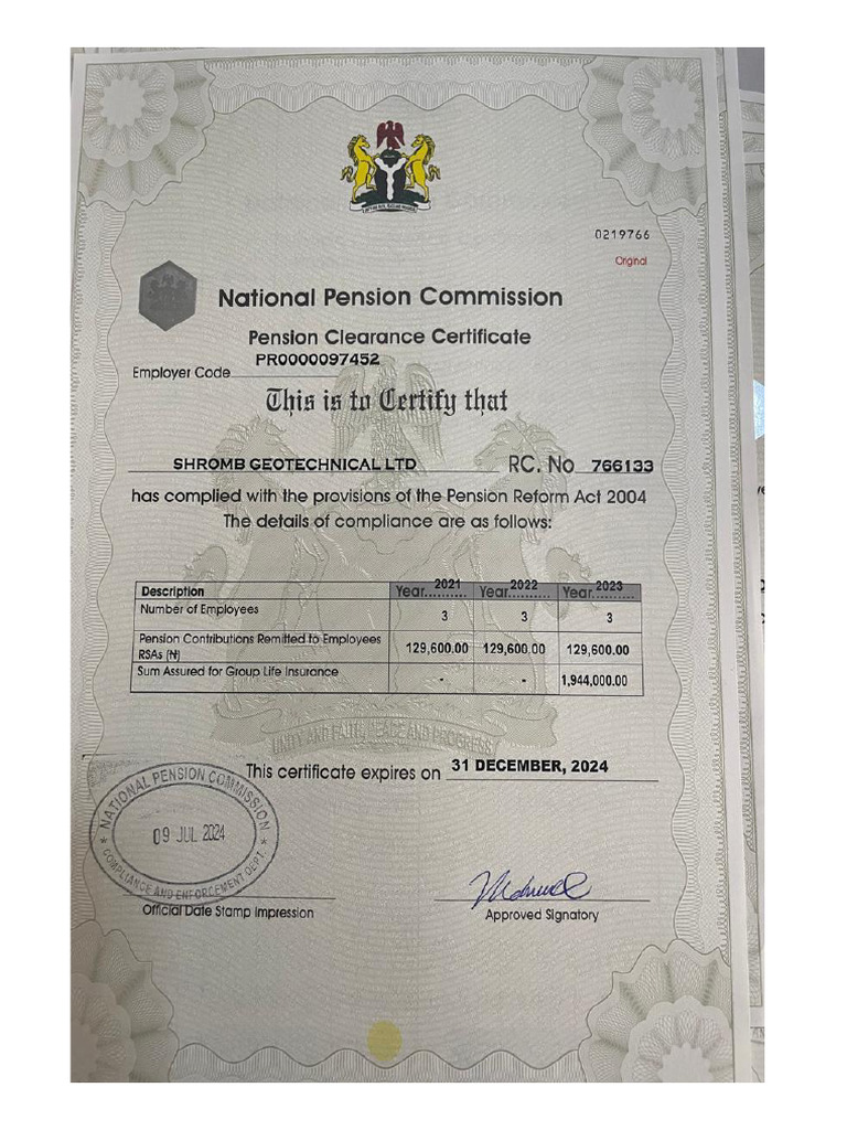 Compliance Certificate Form National Pension Commission | PDF