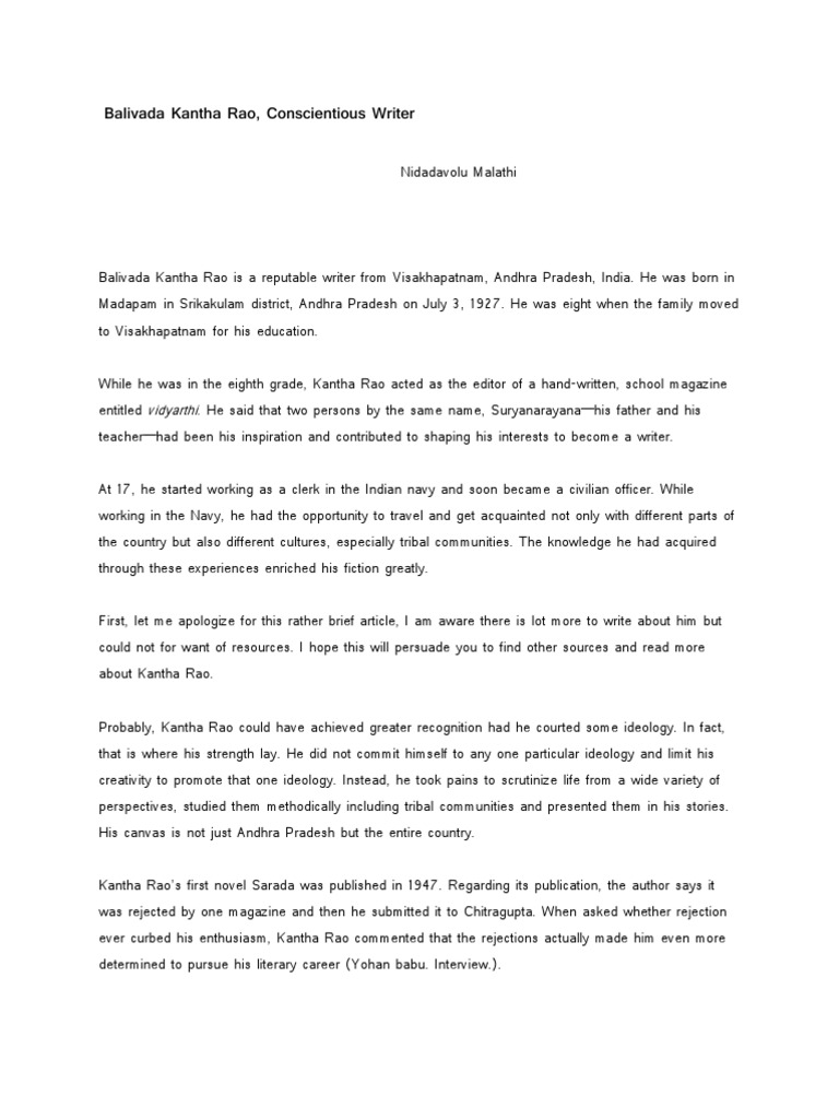 Balivada Kanta Rao | PDF | Novels | Science