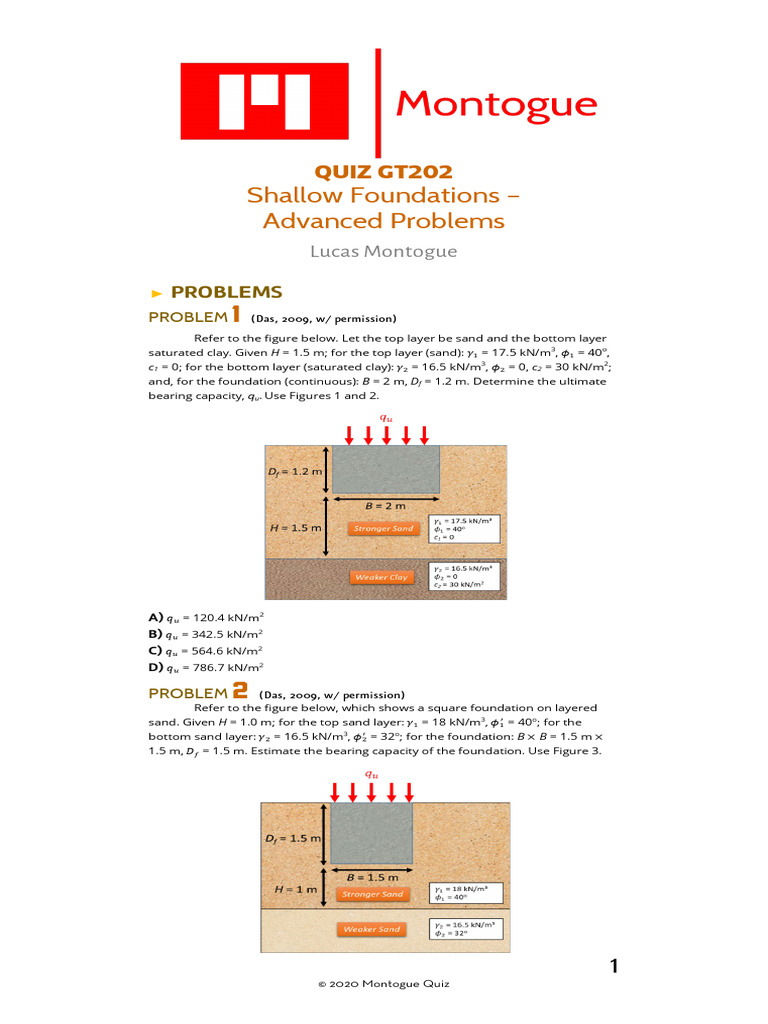 Shallow Foundations Advanced Solved Problems | PDF