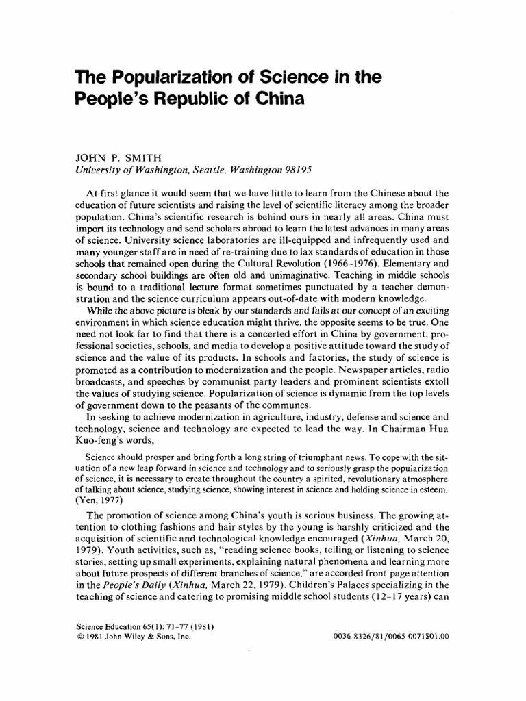 Smith1981 The Popularization of Science in China | PDF | Science | History