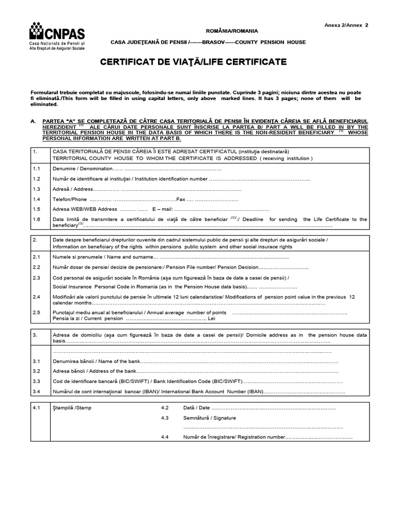 Certificat de Viata RO en | PDF