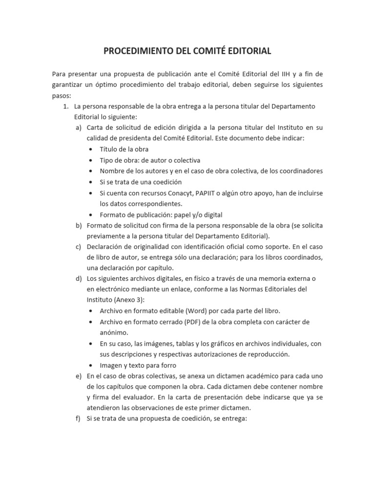 Procedimiento Comite Editorial | PDF
