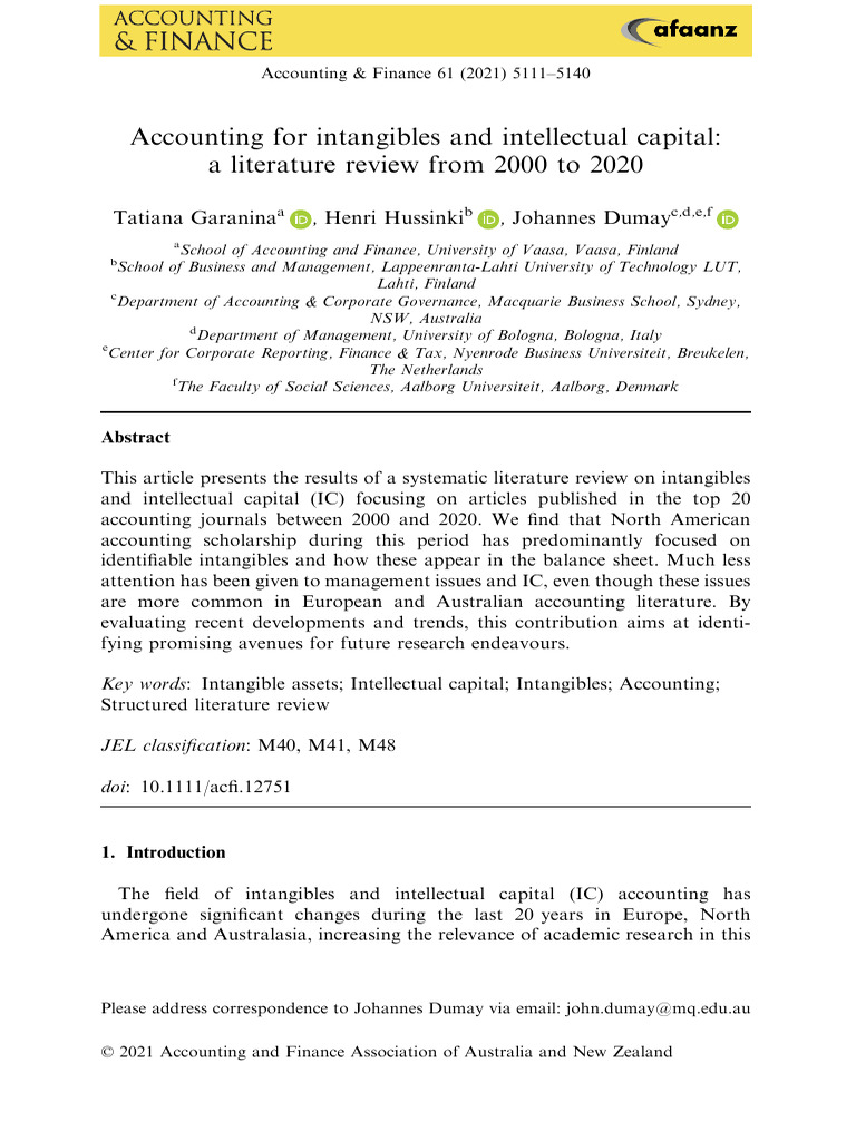 Accounting Finance - 2021 - Garanina - Accounting For Intangibles and Intellectual Capital A ...