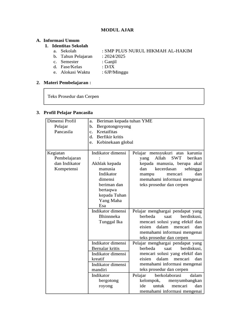 Modul Ajar Bab 2 Teks Prosedur Dan Cerpen Kelas 9 | PDF