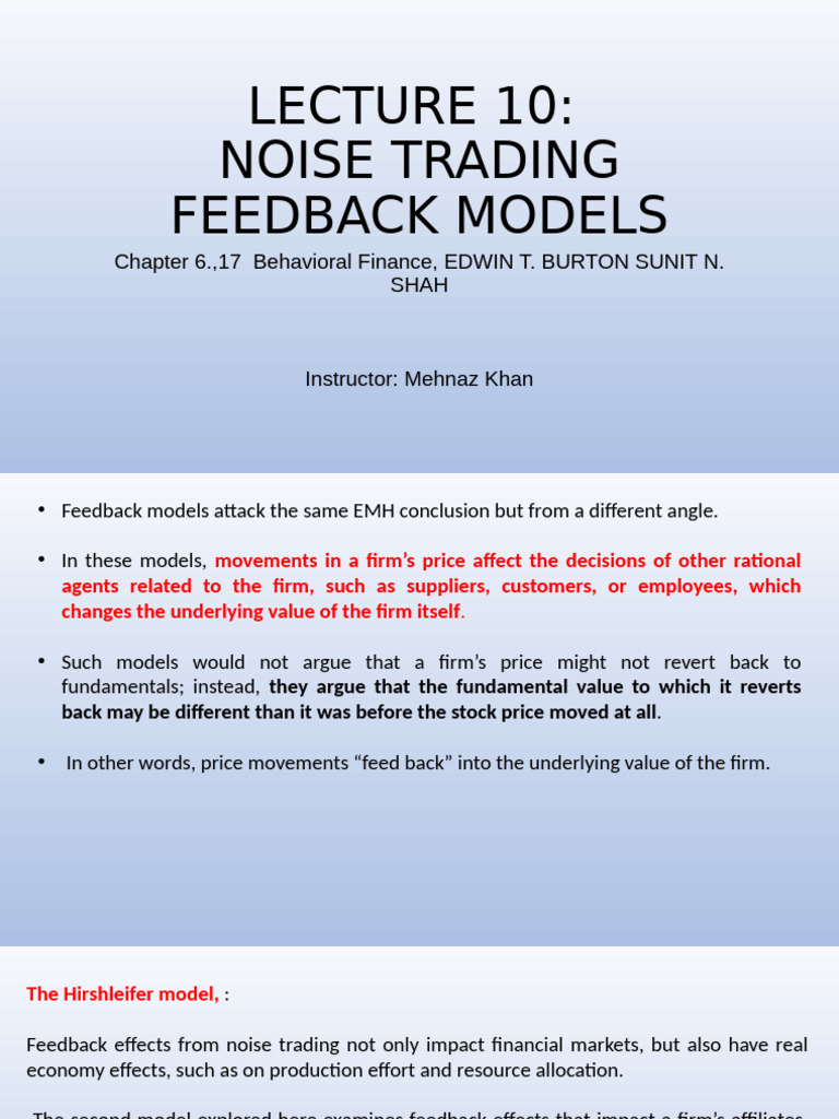 Lecture 10. Noise Trading Feedback Model | PDF