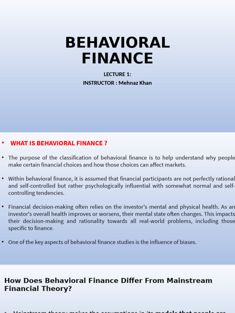 Lecture 1.behavioral Finance | PDF