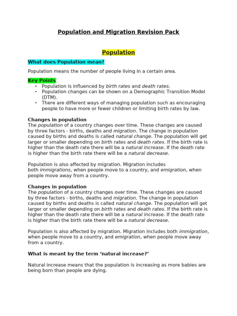 Population Revision Pack | PDF