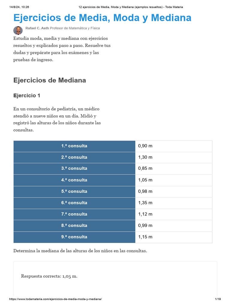 12 Ejercicios de Media, Moda y Mediana (Ejemplos Resueltos) - Toda Materia | PDF