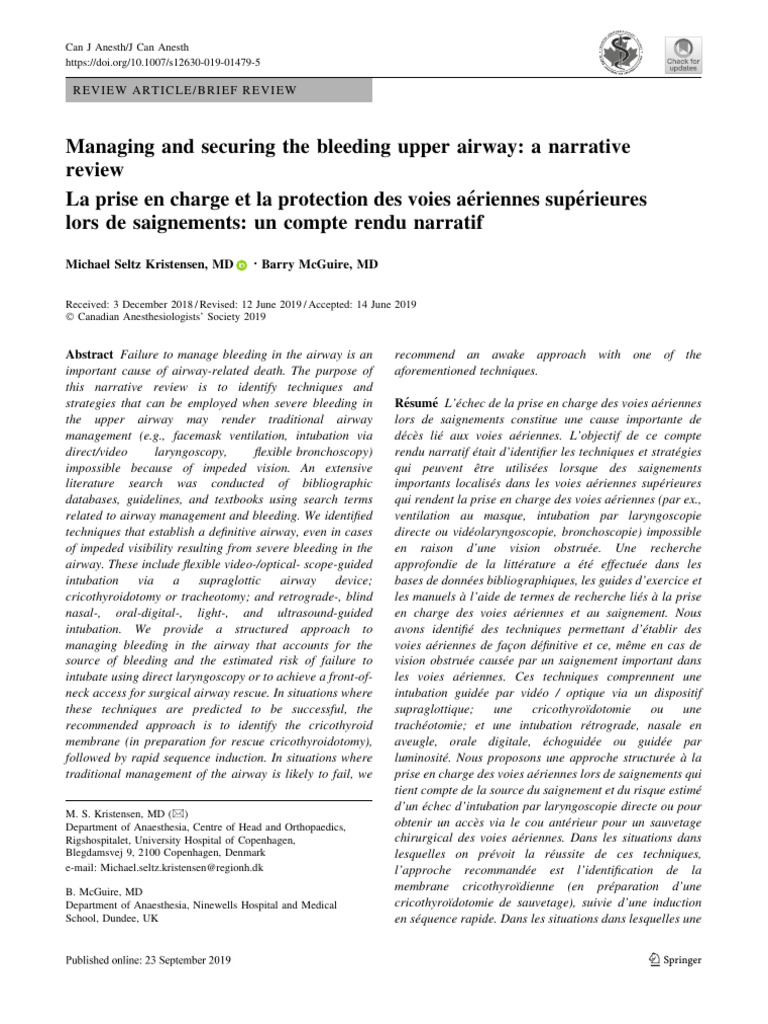 Bleeding Airway Management Review | PDF