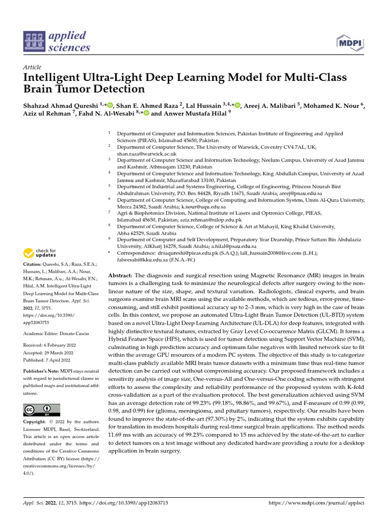 Intelligent Ultra-Light Deep Learning Model For Multi-Class Brain Tumor Detection | PDF