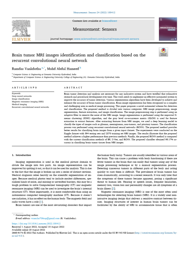 Brain Tumor Mri Images Identification And Classification Based On The Recurrent Convolutional