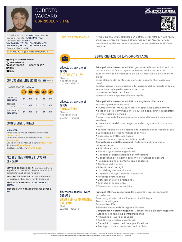 Curriculum Almalaurea Roberto 2024 | PDF