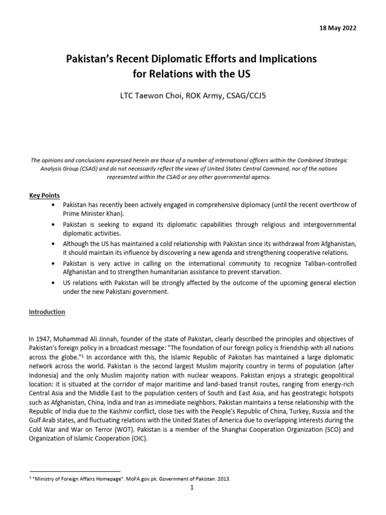 Pakistan-US Diplomatic Relations 2022 | PDF | Pakistan | Politics
