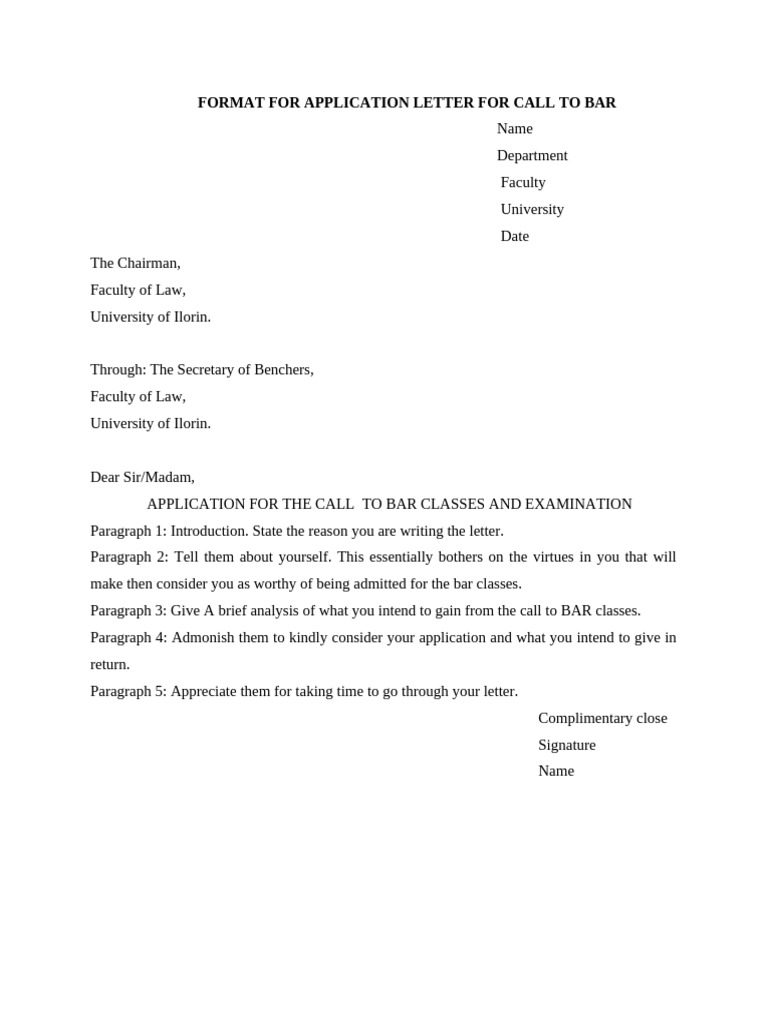 GUIDELINES ON HOW TO WRITE AN APPLICATION LETTER FOR CALL TO BAR ...