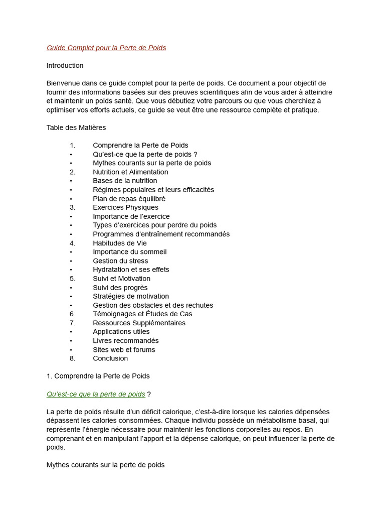 Guide Complet Pour La Perte de Poids | PDF