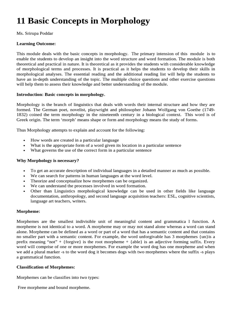 11 Basic Concepts in Morphology | PDF