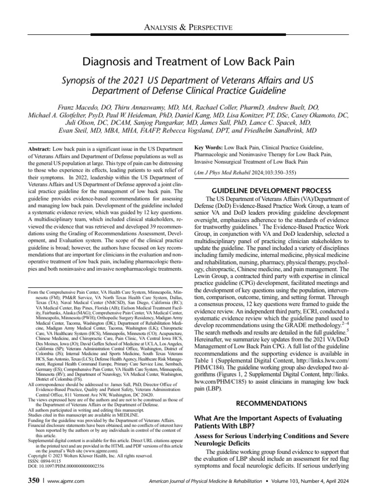 Diagnosis and Treatment of Low Back Pain | PDF