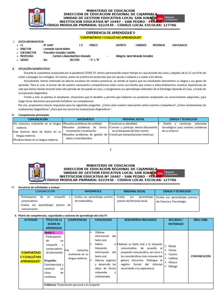 Exp. de Aprend. 0 - Eval Diagn. | PDF