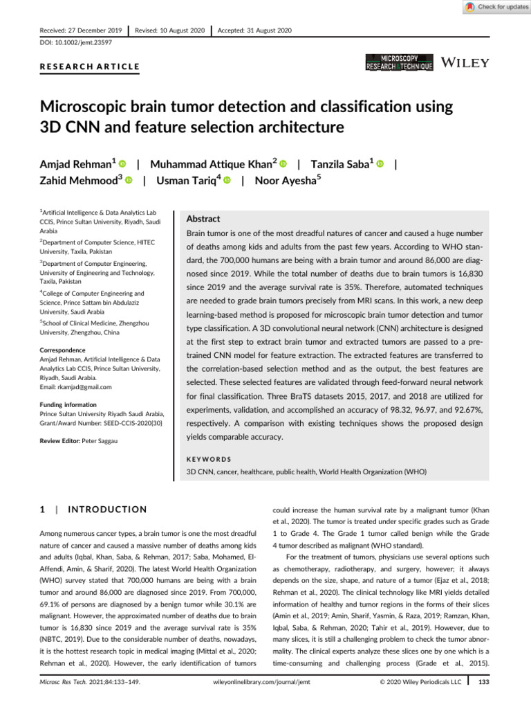Microscopic Brain Tumor Detection and Classification Using 3D CNN and ...