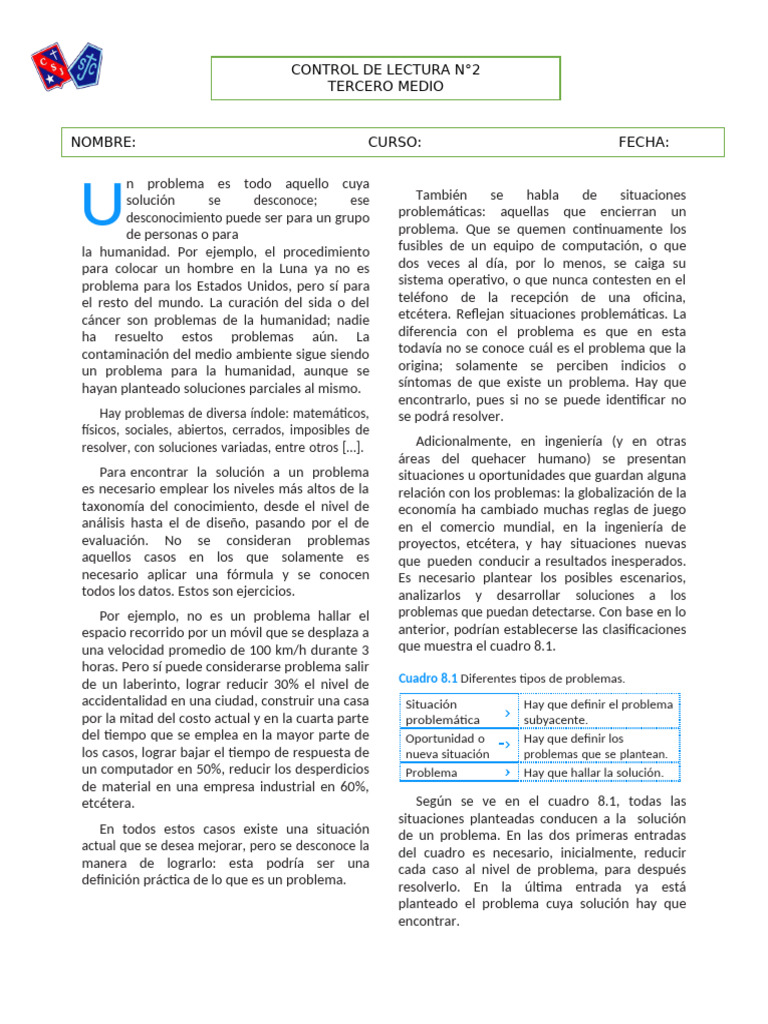 Control de Lectura N°2 Segundo Semestre | PDF