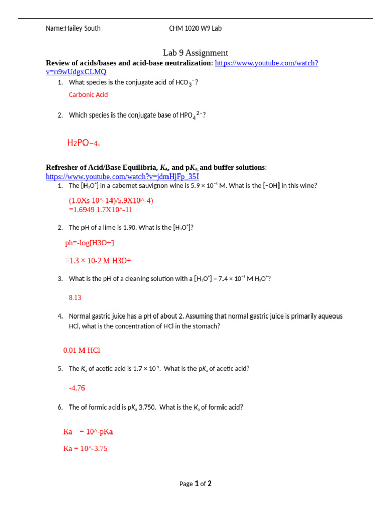 Chem Week 9 Lab | PDF