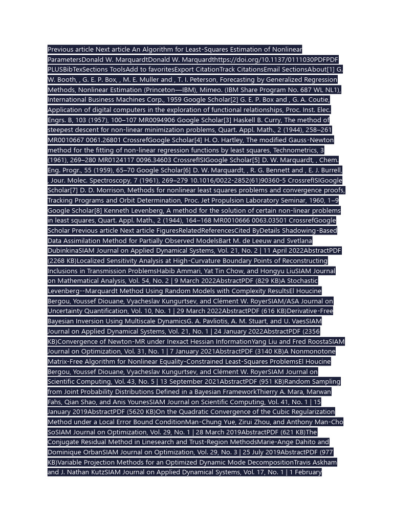 An Algorithm For Least Squares Estimation Of Nonlinear Parameters Pdf