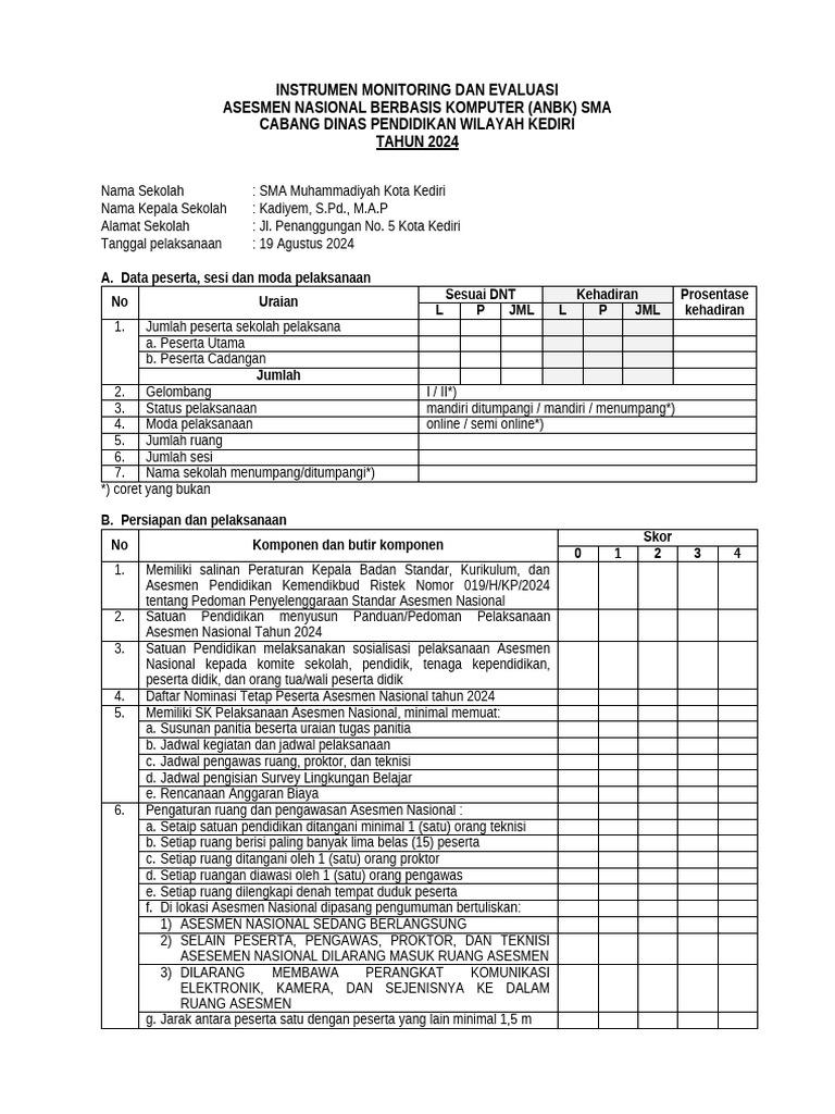 Instrumen Anbk Sma 2024 | PDF