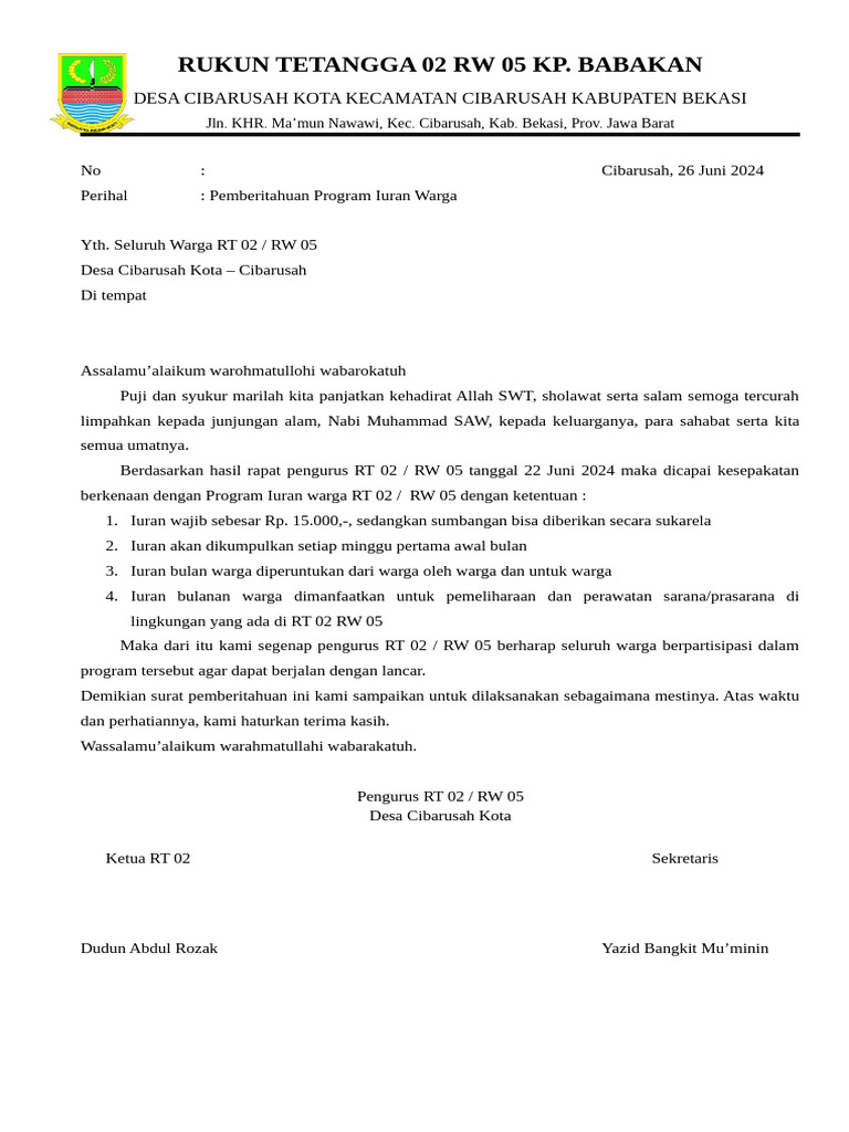 Surat Edaran RT 02 | PDF