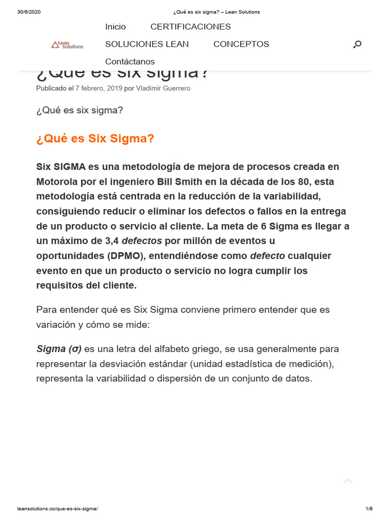 ¿Qué Es Six Sigma - Lean Solutions | PDF