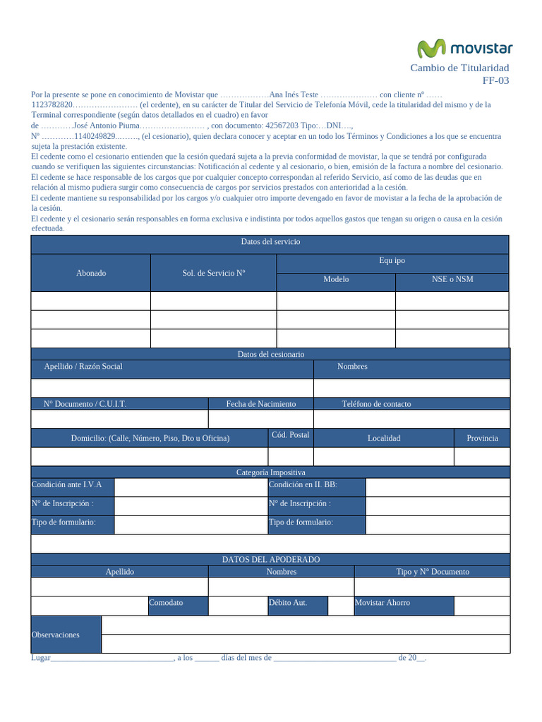 Titularidad Movil | PDF