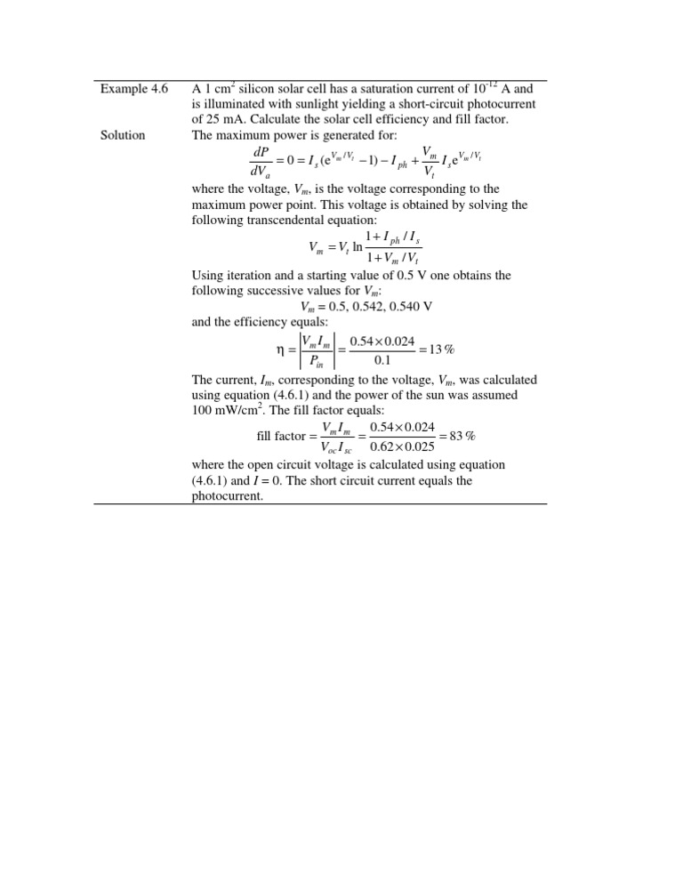 Solar Cell Efficiency and Fill Factor Calculation | PDF