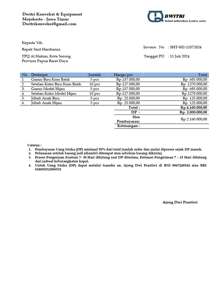 Invoice Pak Said Hardianza SOQ | PDF