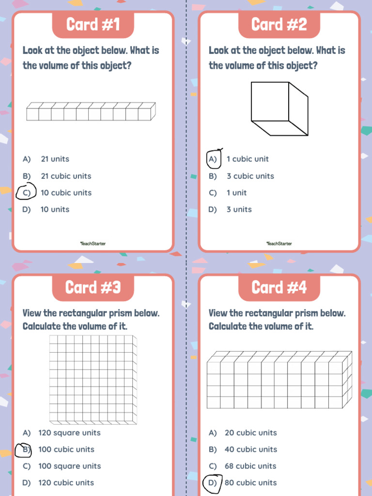 Finding Volume With Unit Cubes Task Cards Colour | PDF