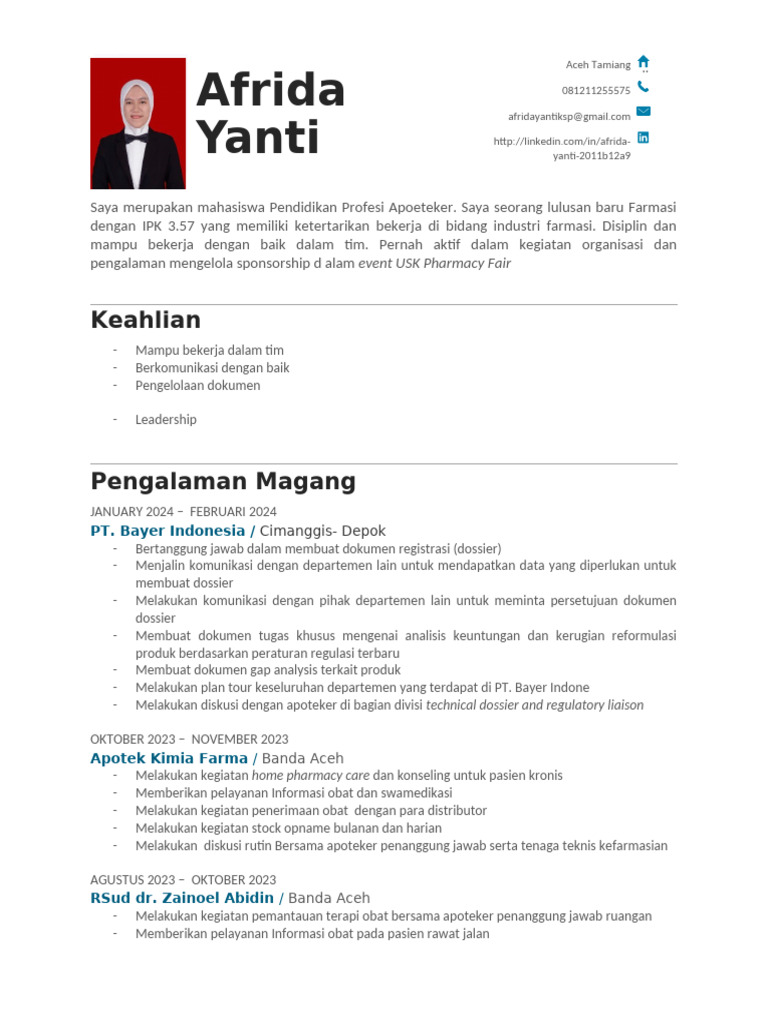 FREE TEMPLATE CV Lulusan S1 by Vina Muliana | PDF