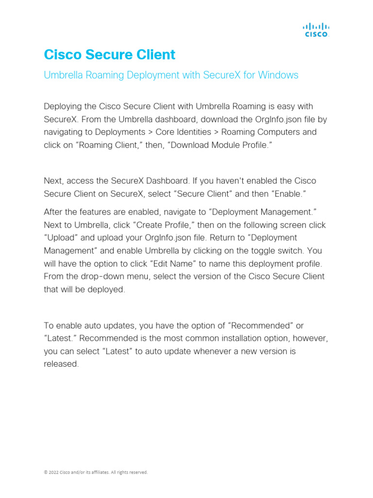 Umbrella Roaming Deployment With SecureX For Windows - Transcript | PDF