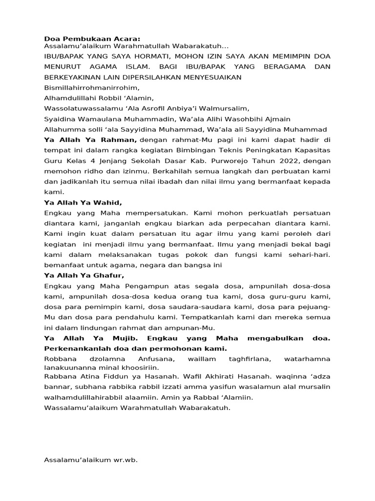 Doa Pembukaan Acara Bimtek Kapasitas KSD | PDF