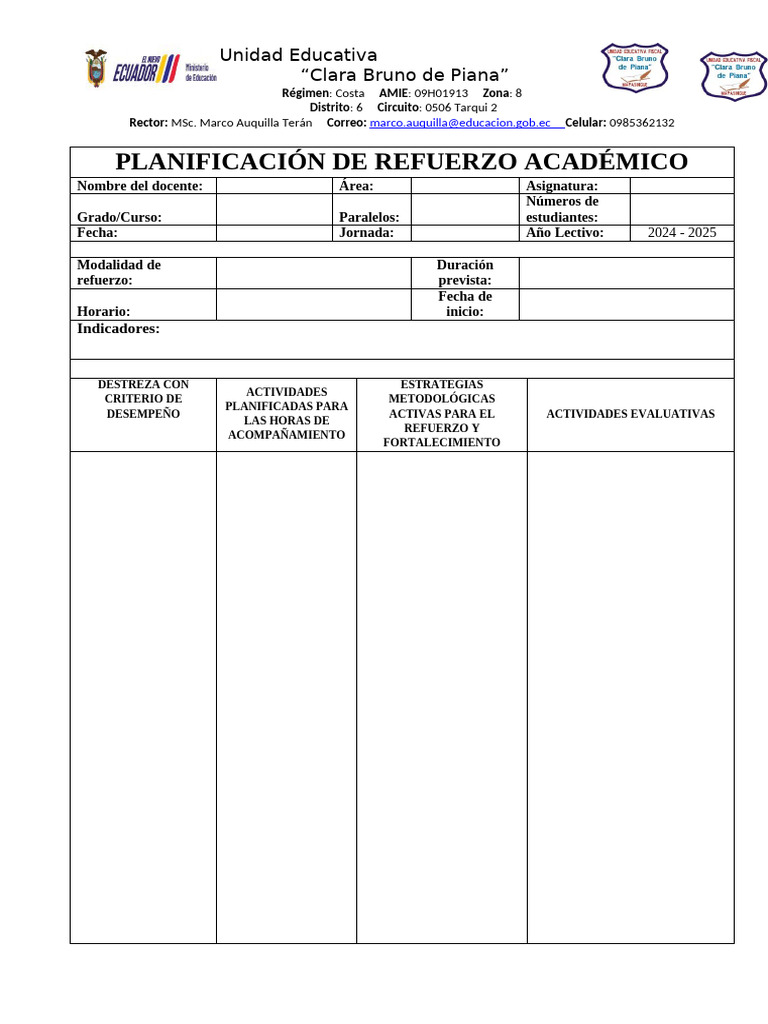 Planificación de Refuerzo 2024-2025 | PDF