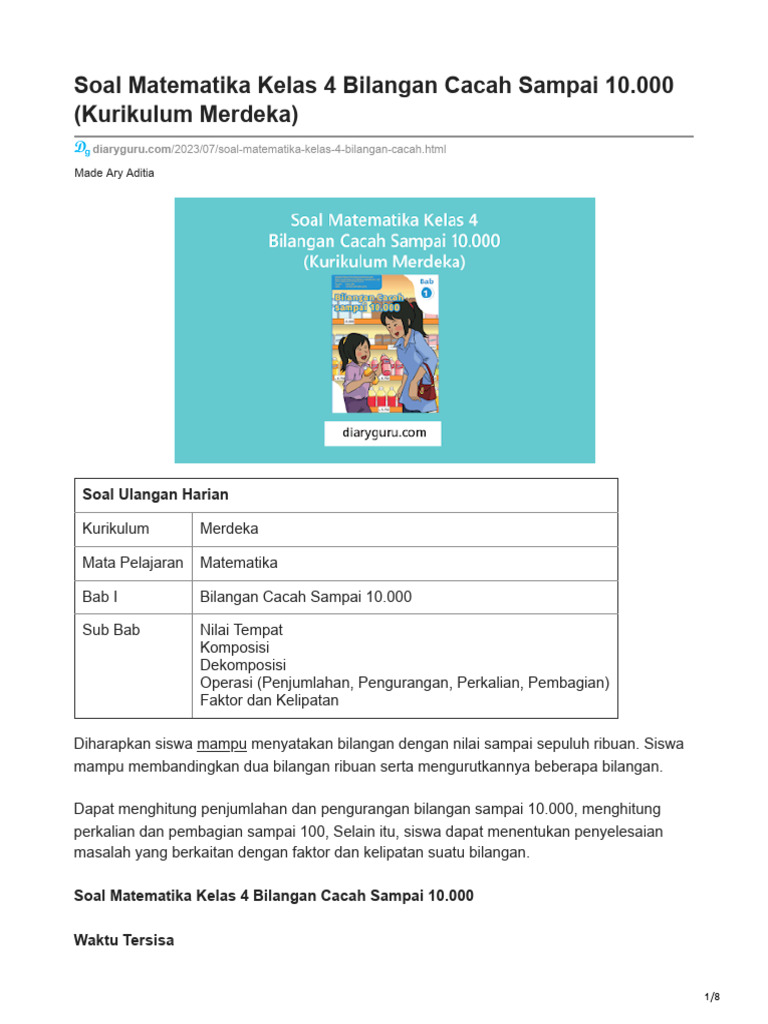 Bank Soal MTK Semester 1 | PDF