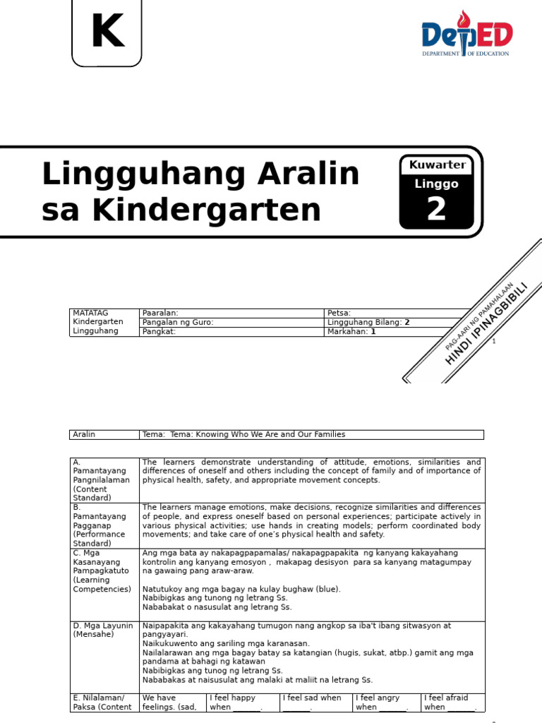 Q1 W2 Kindergarten | PDF