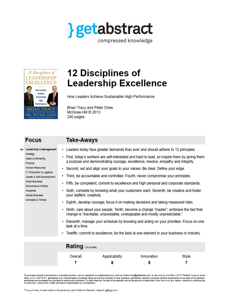12 Disciplines of Leadershipexcellence Tracy en 18455 PDF | PDF