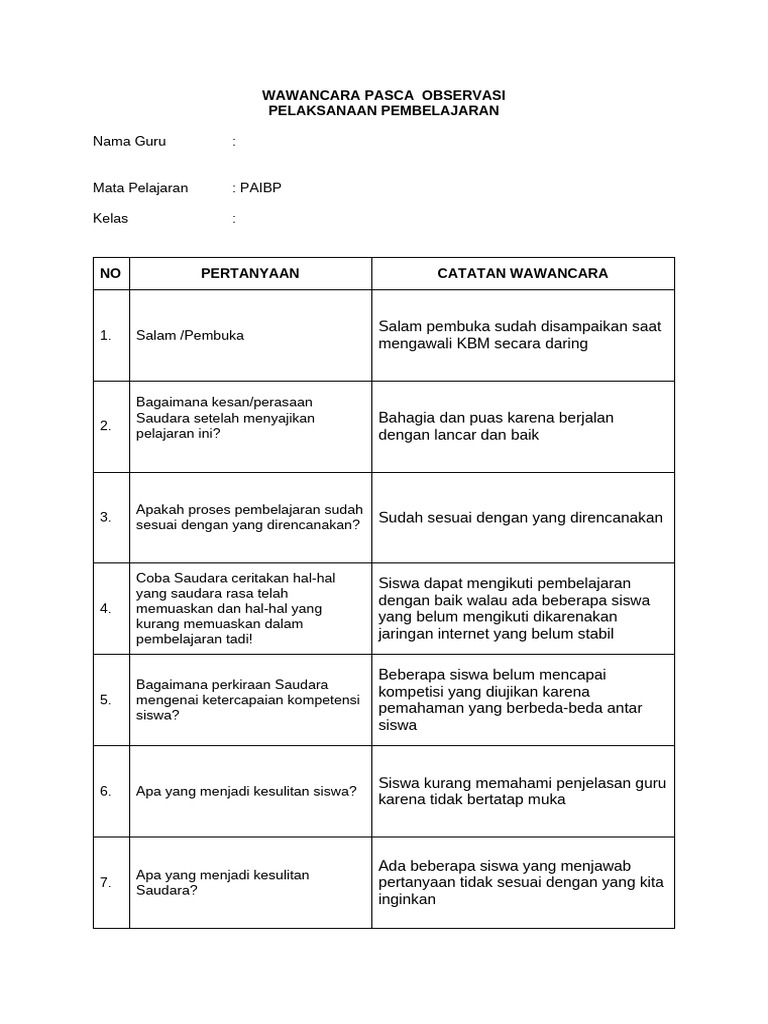 5 Instrumen Wawancara Pasca Observasi 1 Pak Khariri | PDF