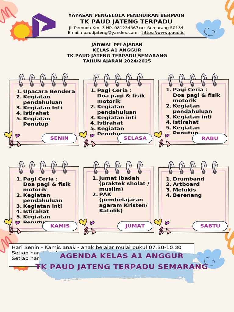 Jadwal Pelajaran TK PAUD Jateng | PDF