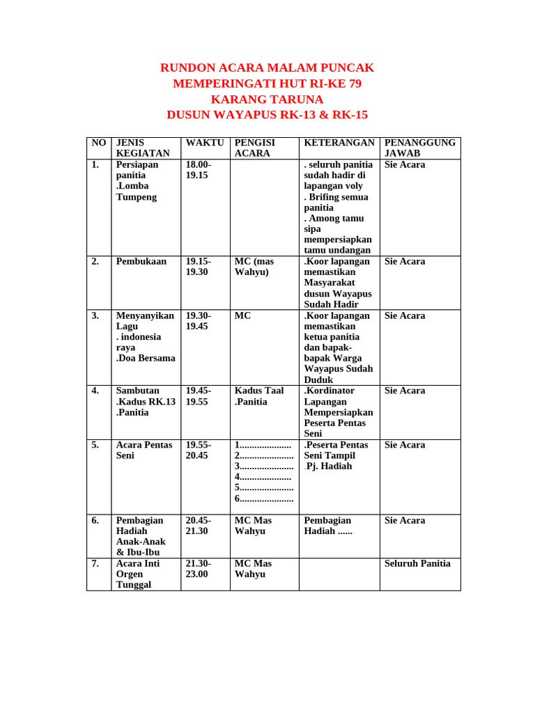 RUNDON ACARA MALAM PUNCAK 17 Agustus 2024 | PDF