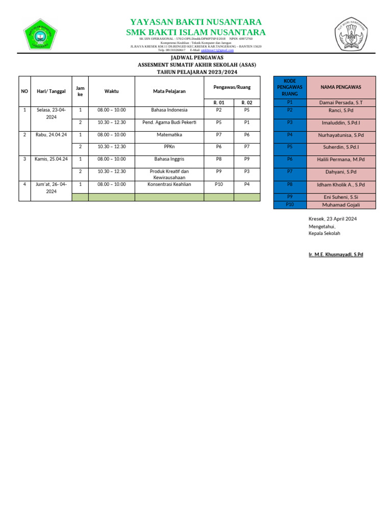 Jadwal Pengawas Asas 2024 | PDF