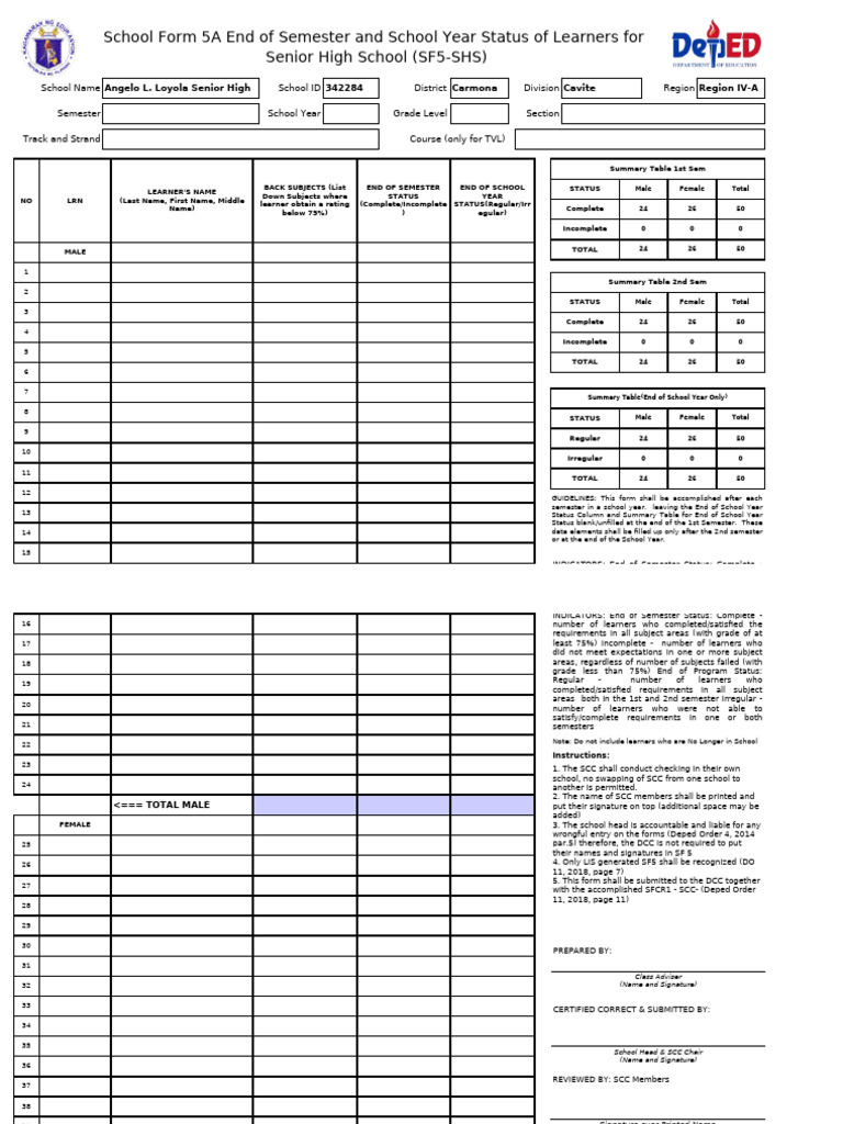 School Form 5A (SF 5A) | PDF