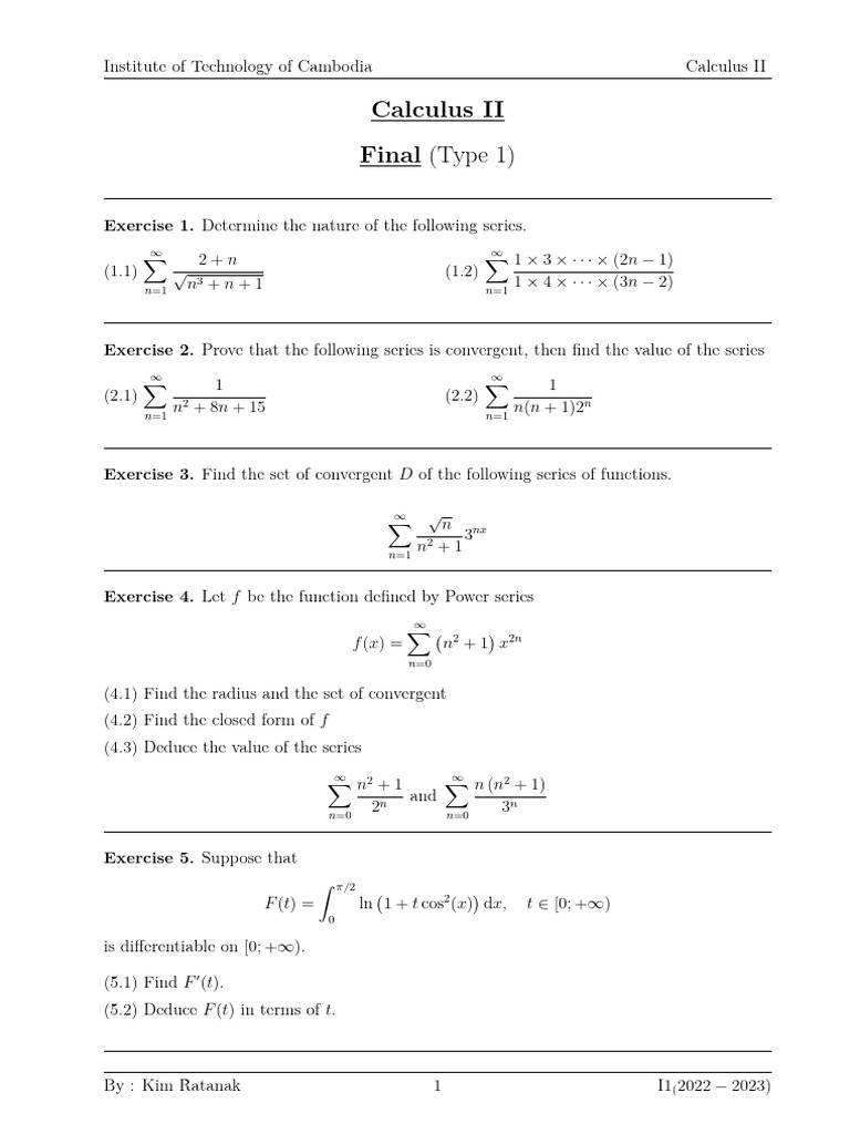 Final - Semester - 2 - Calc II (Type 2) | PDF