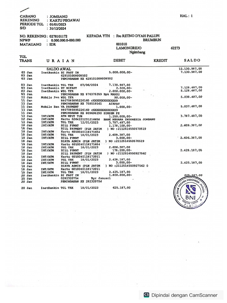 Cetak BNI Retno Dyah | PDF