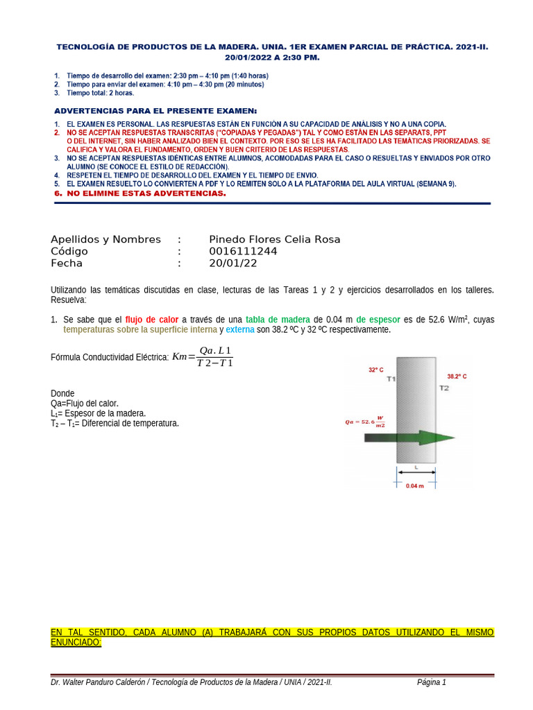 1ER EXAMEN PARCIAL PRÁCTICA. TECNOLOGÍA MADERA. 2021-II. 20 ENE 2022 A 2.30 PM. | PDF