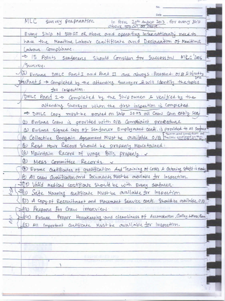 Preparation Maritime Labour Convention - MLC Survey | PDF